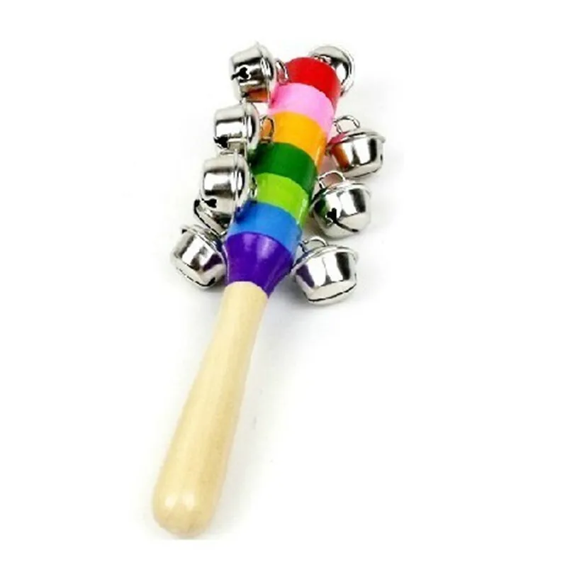 18CM Rainbow Wooden Baby's Rattle With Beers Children Colorful Musical ...