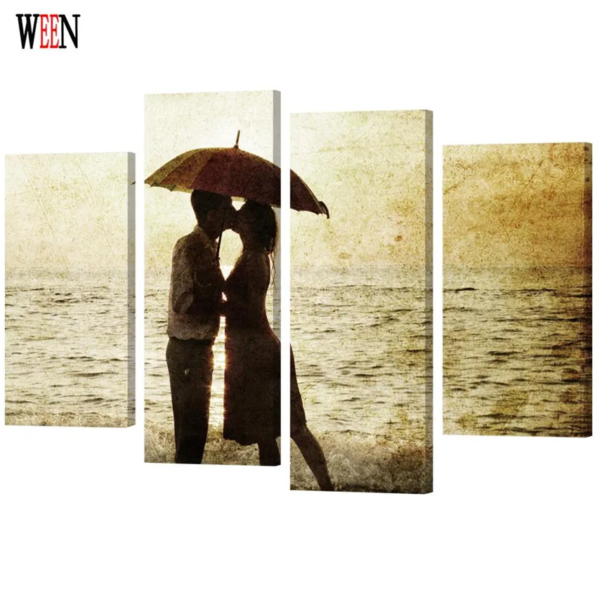 WEEN HD Romantic Lovers Pictures Stretched And Framed 4pcs Figure Wall ...