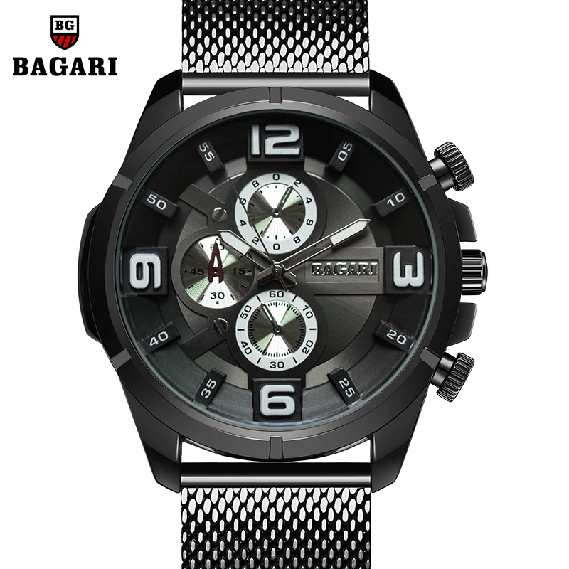 BAGARI relogio masculi Luxury Brand Analog sports Wristwatch Display ...