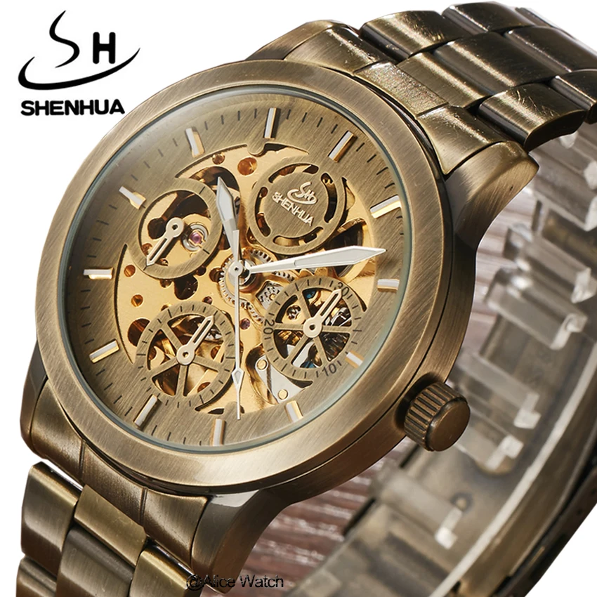 Retro SHENHUA Automatic Mechanical Watches Men Brand Luxury Full Steel ...