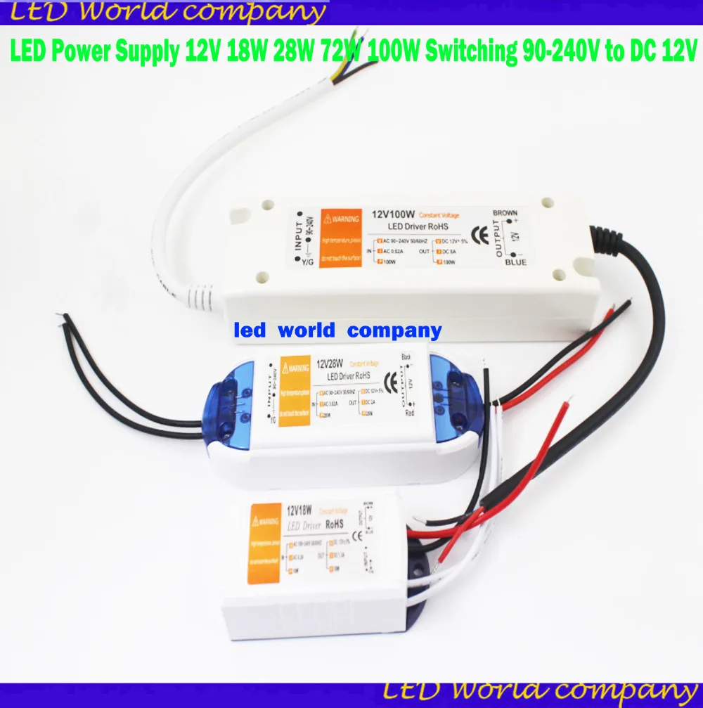 Led Power Supply 12v/ 18w 28w 72w 100w Switching 90-240v To Dc 12v ...