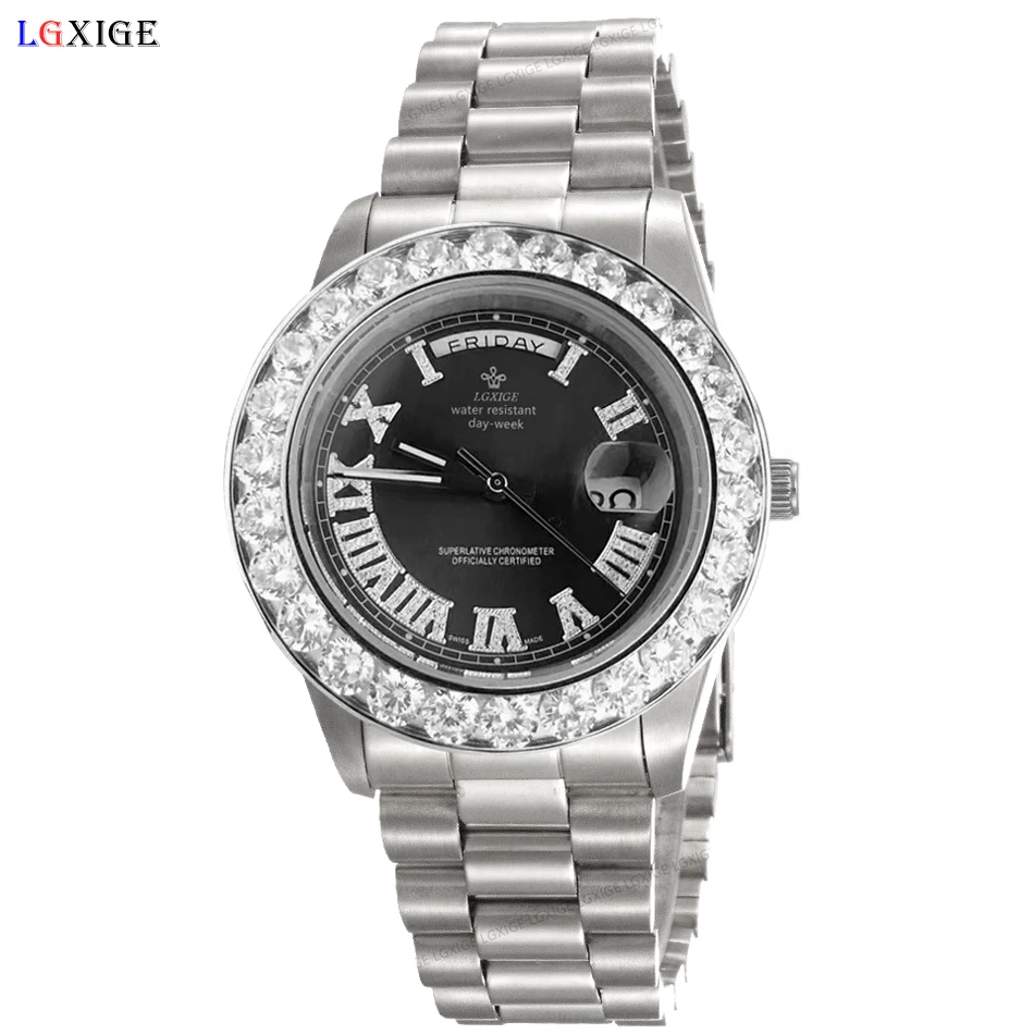 ⌚️ Luxury Big Diamonds watches for A2813 18K mens brand President Day ...