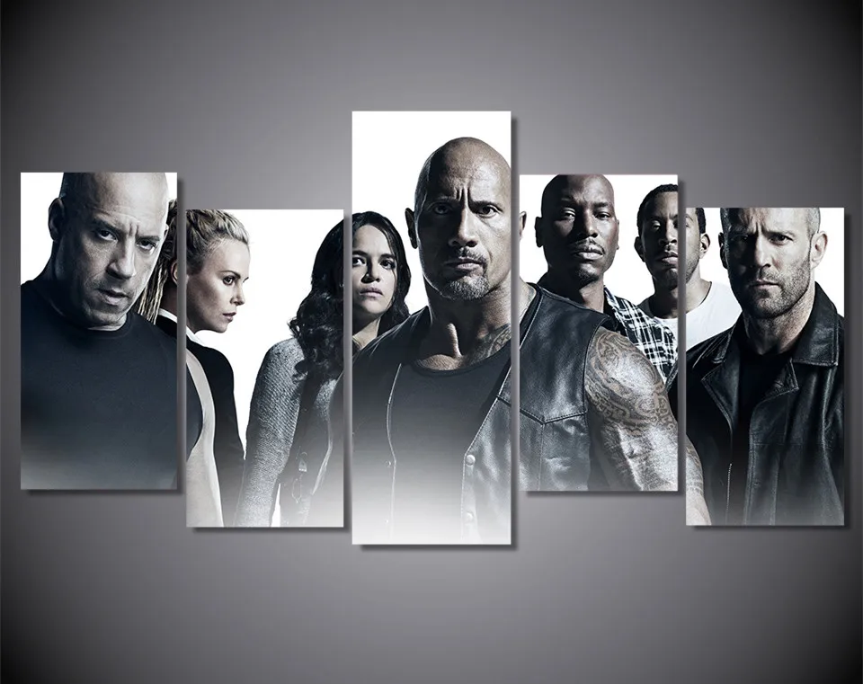 5 Pieces Canvas Paintings Printed Movie Fast And Furious Living Room ...
