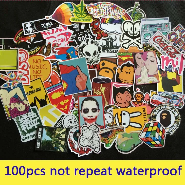100pcs random Stickers for Skateboard Laptop Luggage Snowboard Car ...