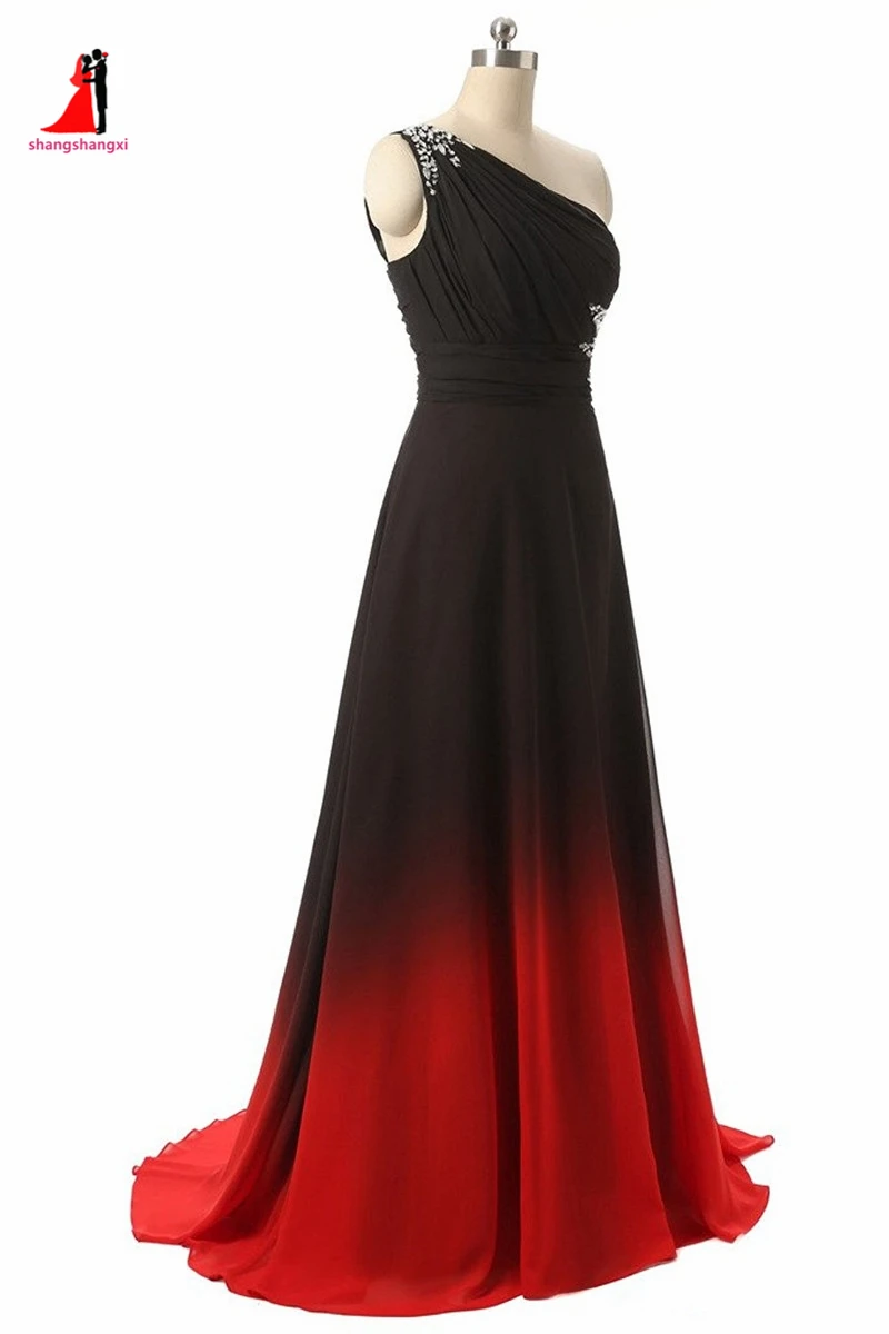 2017 Black Red Gradient Prom Dresses One Shoulder Natural Waist Beaded ...