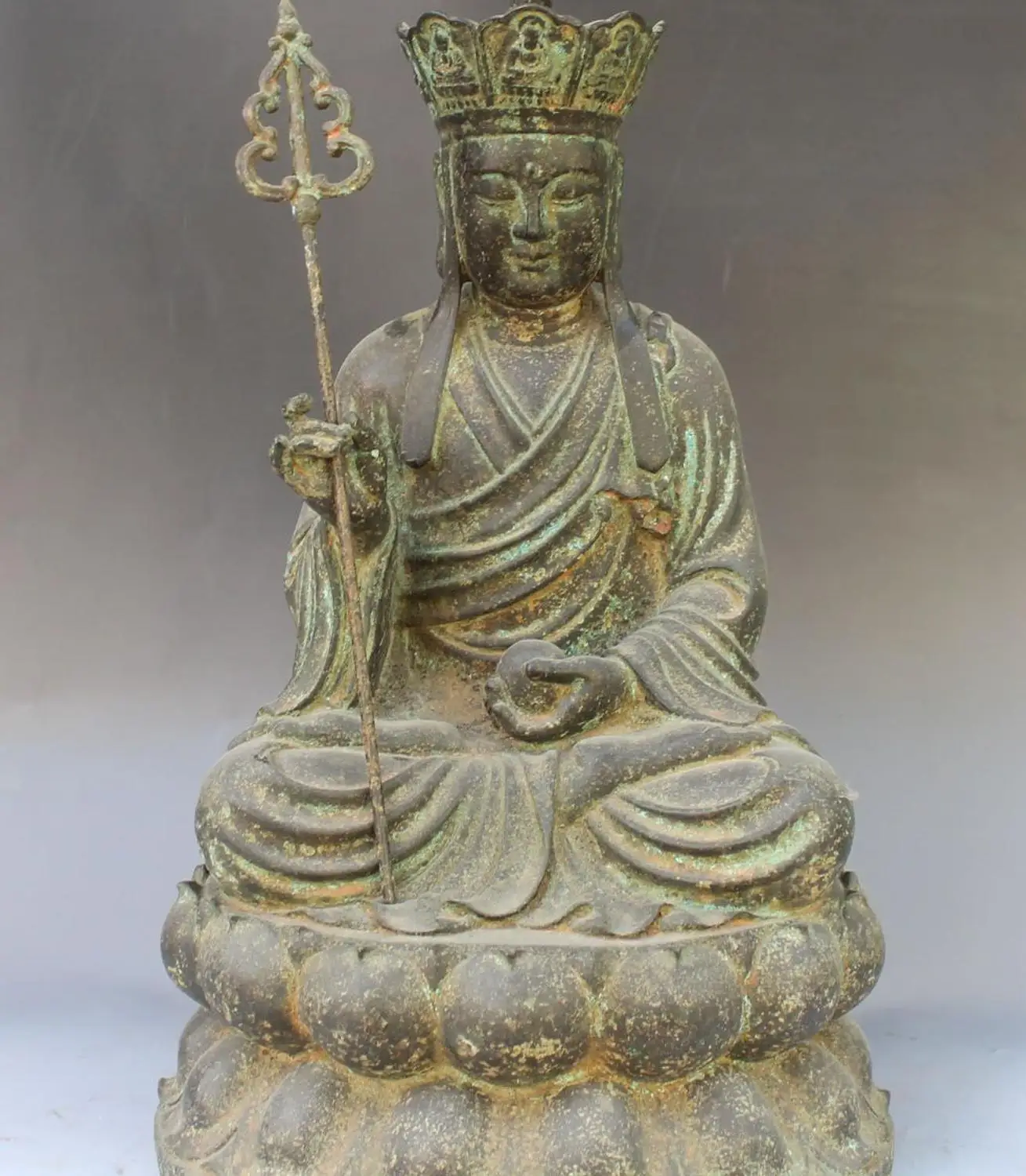 17" Chinese Old Bronze Tang Seng San Zang Ksitigarbha Boddhisattva ...