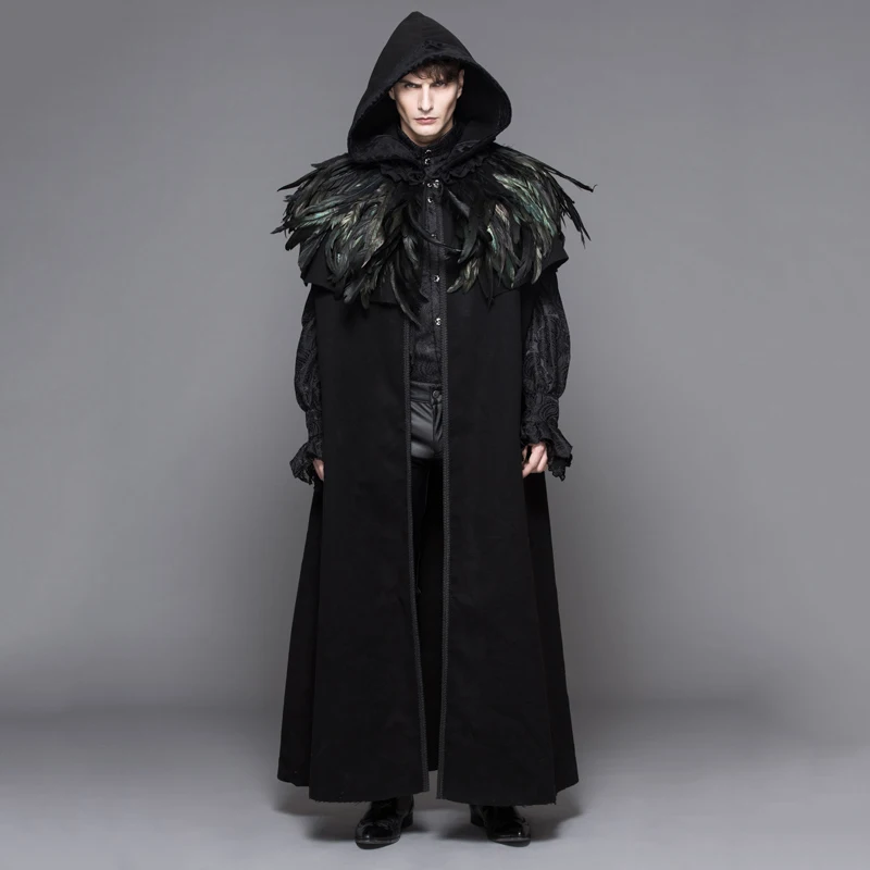 Devil Fashion Punk Men Long Cloak Coats Gothic Velvet Hooded Overcoats ...