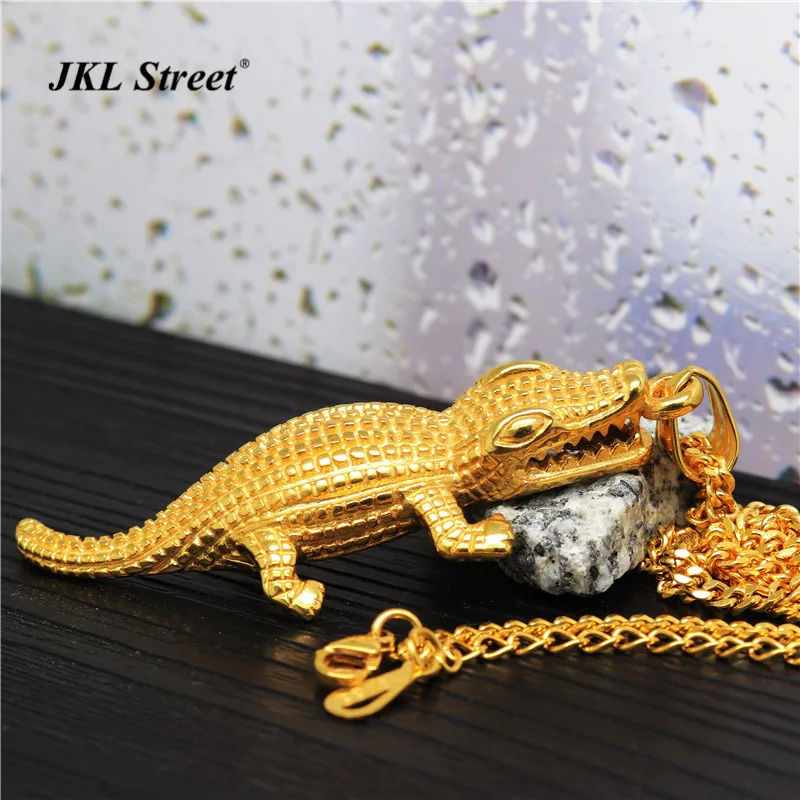 Mens Stainless Steel Gold 3d Alligator Gator Pendant 27.5"inch Miami ...