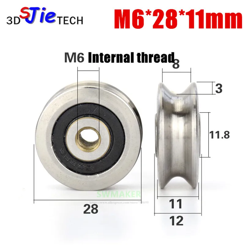 M6*28*11mm U groove, tapping bearing pulley, M6 Internal thread, robe ...