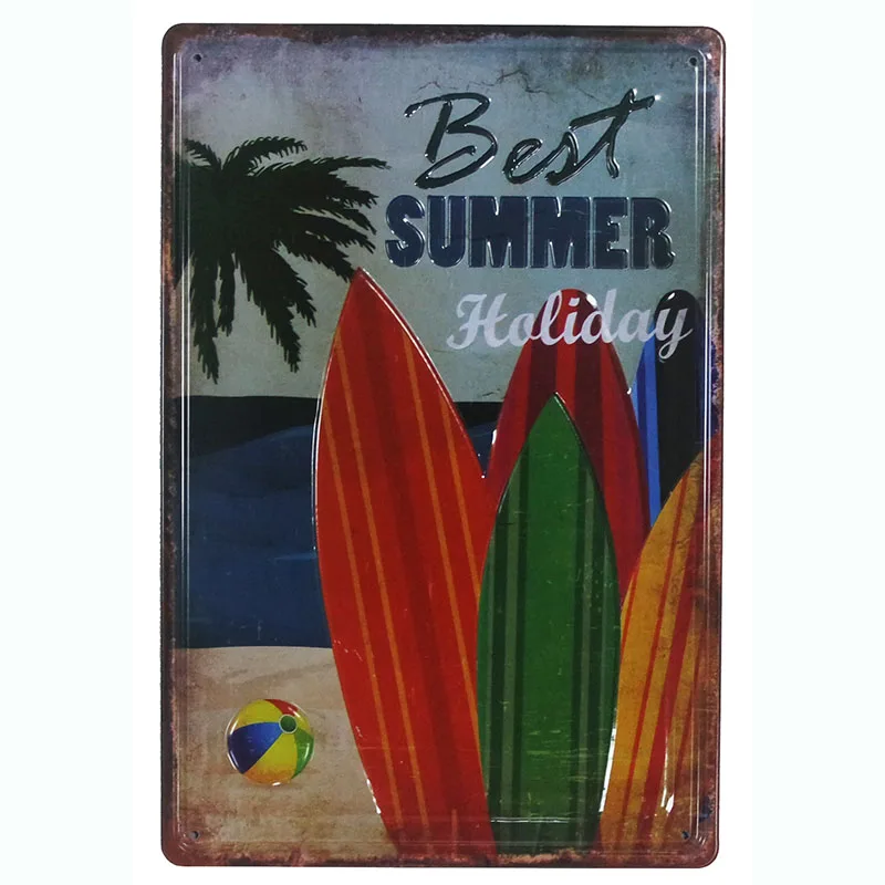 30X20CM 3D Embossed Summer Holiday Beach Vintage Home Decor Pub Coffee ...