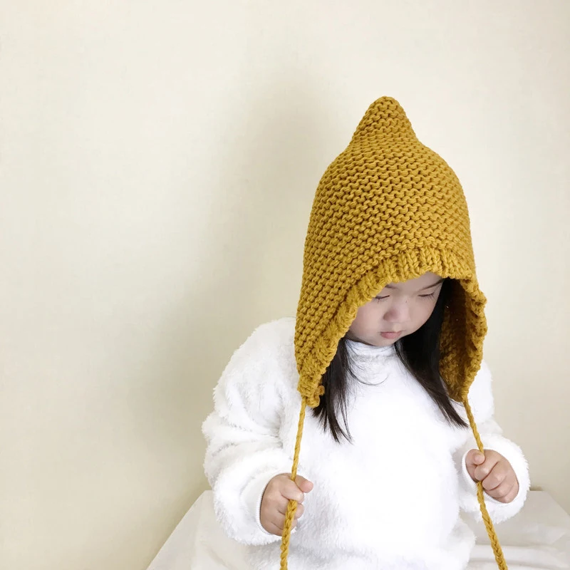 Gorro de punto de ganchillo para niño y niña, gorros suaves con solapa ...