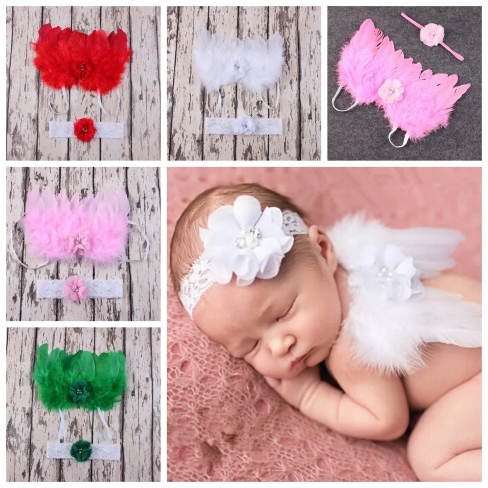 10SET Angel Wings Feather Flower Lace Headband Photo Shoot Hair ...