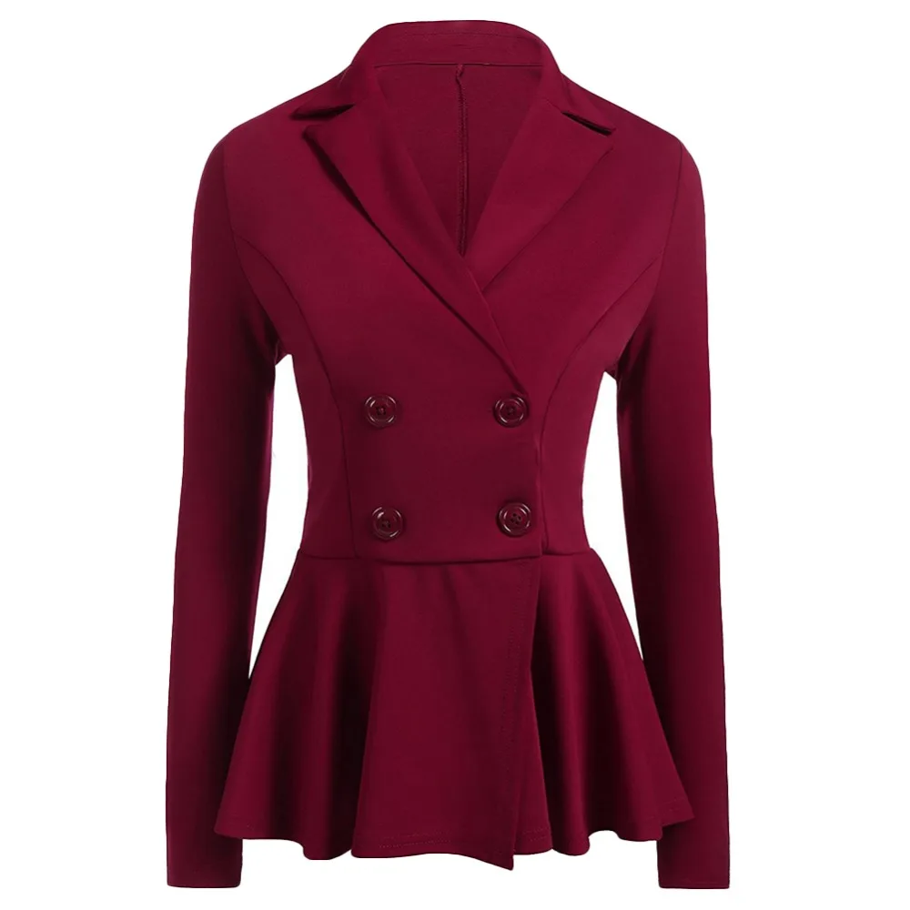 Spring Plus Size Women Long Sleeve Solid Blazer Outwear Coat Double