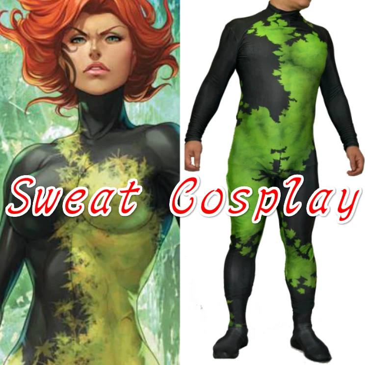 High Quality New 52 Poison Ivy Costume Printed Spandex Zentai Suit With ...