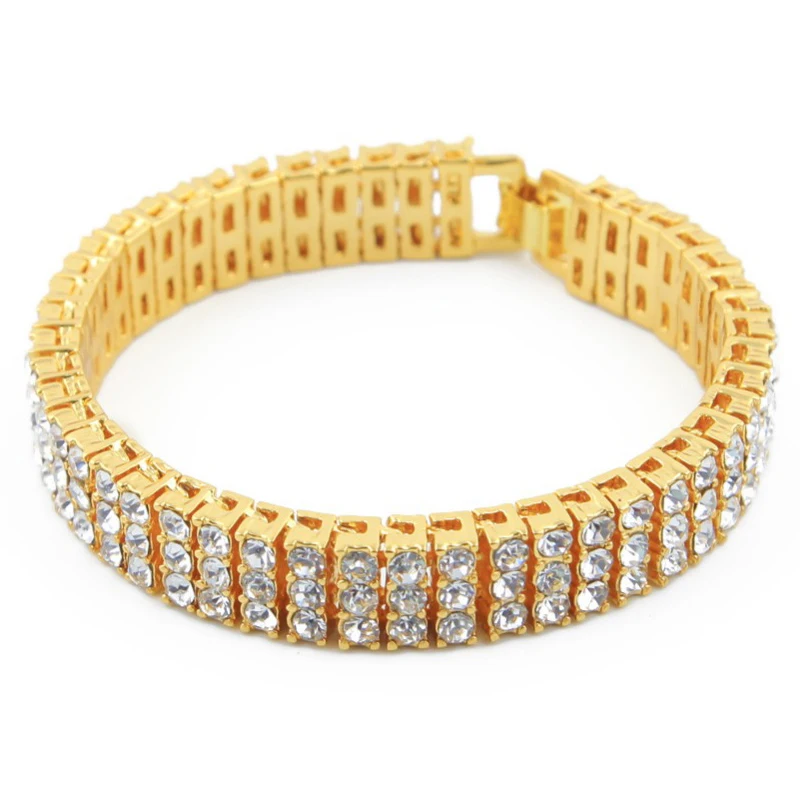 Hip Hop Rhinestones Paved Bling Iced Out Rapper Bracelet Gold Color 3 ...