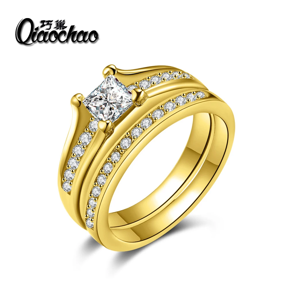 2 Pcs Set Zircon 316l Stainless Steel Double Rings For Women Crystal
