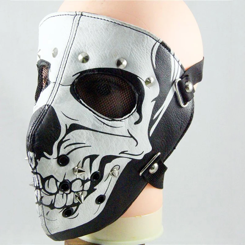 Steampunk Skull Rivets Mask Personality Fashion Punk Leather Face Masks ...