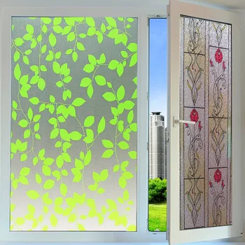 Translucent static green leaf window glass sticker opaque frosted glass ...