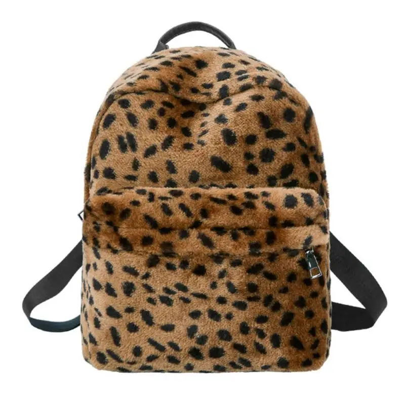 Leopard Print Backpack Casual Women Fleece Backpacks Teenage Girls ...
