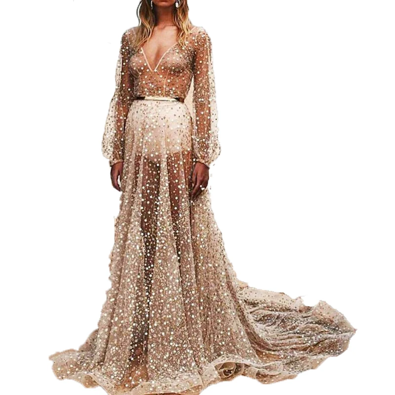 2017 Women Dress Transparent Sexy Paillette Gown Formal New Hollow ...