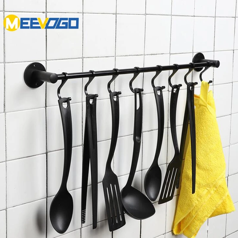 MEEVOGO Black Robe Hooks Nail / Nail free 4~8 Hooks Bathroom Kitchen ...
