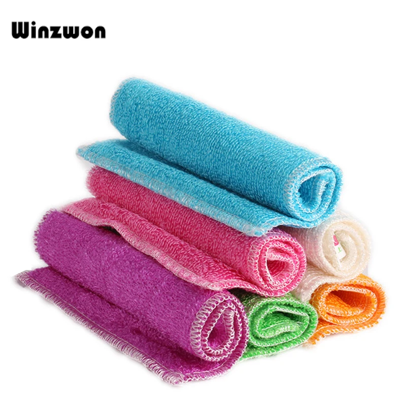 5Pcs/lot Bamboo Fiber Kitchen Towel Anti grease Dish Plate Washing ...