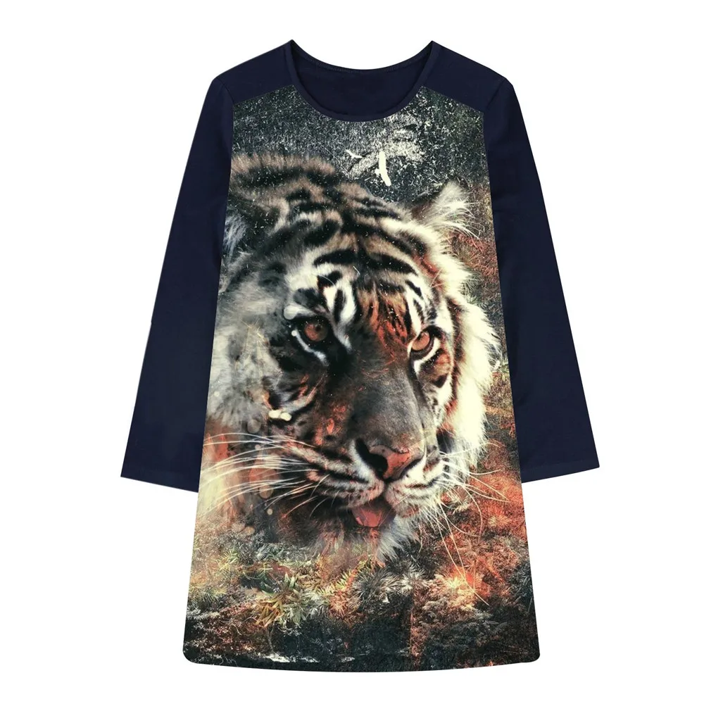 Girls Dress fashion Summer Tiger Print Dresses for Girls Party Kids ...