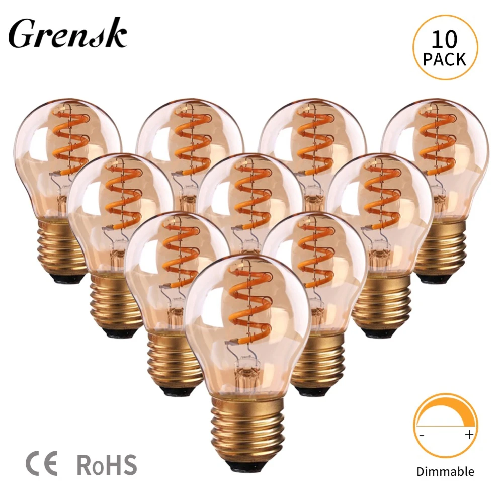 Grensk Led E27 Glass Spiral G45 Globe Filament Light Bulbs Antique ...