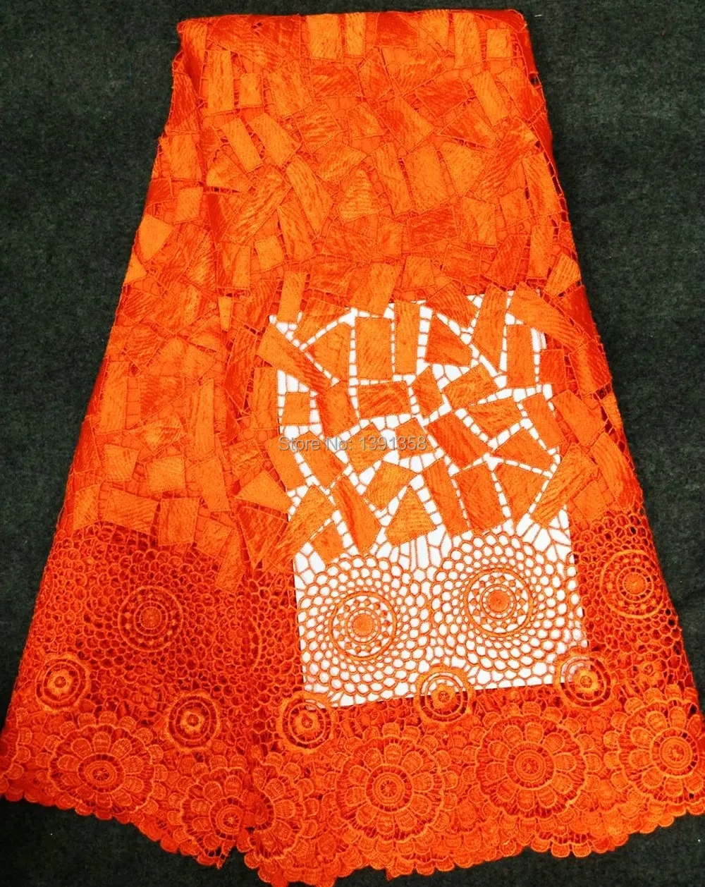 Orange handcut high quality African cord lace fabric 100% cotton ...