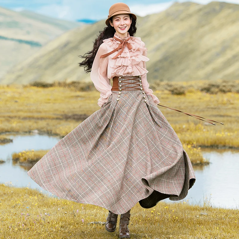 Free Shipping 2022 Boshow New Fashion Spring Autumn Vintage Woolen Long Maxi High Waist Bandage ...