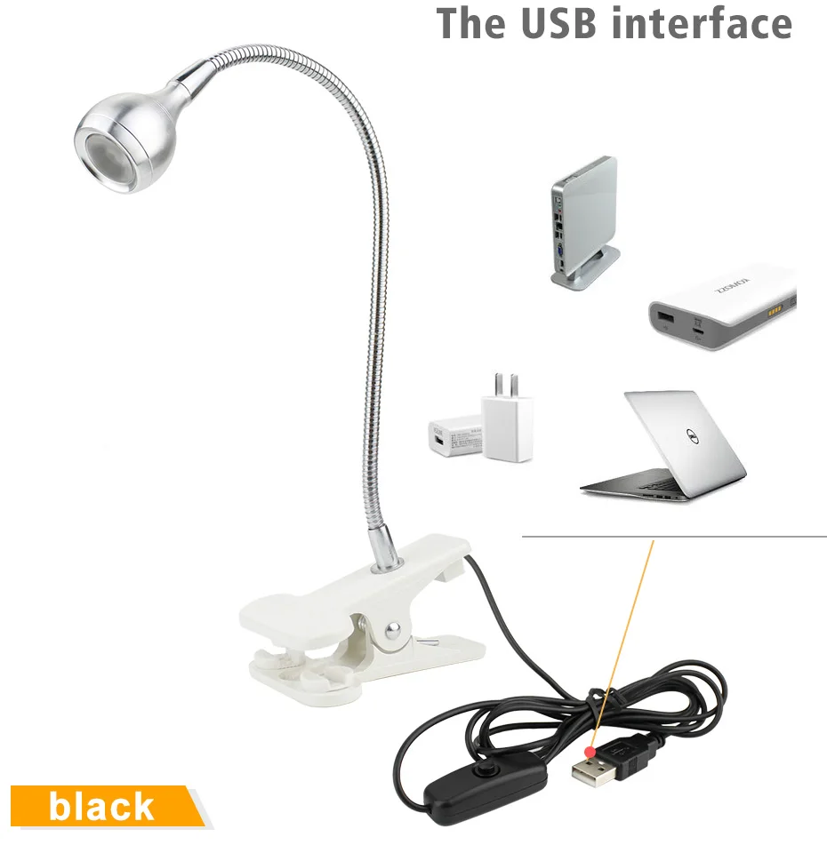 Lampe à poser,Lampe LED à pince avec alimentation USB,3W DC 5V,lumière à pince pour lecture ...