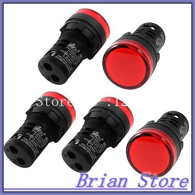 5 x Plastic Housing 22mm Red LED Indicator Pilot Signal Light Lamp AC ...