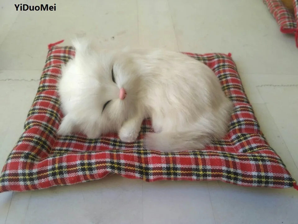 about 13x10cm artificial cat polylene&furs white sleeping cat ...