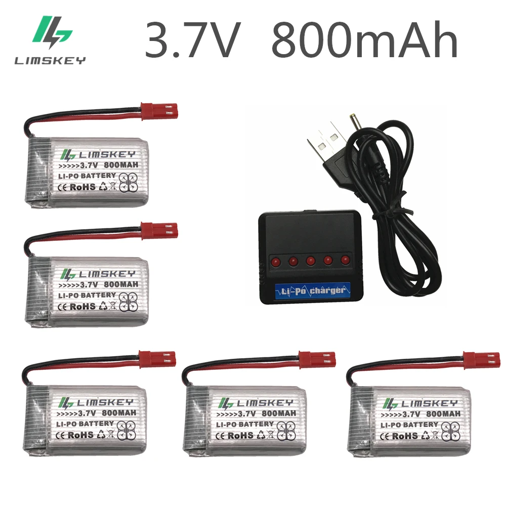 5pcs RC Drone Lipo Battery JST 902540 3.7V 800mAh Lipo 1S Battery With USB Charger Set For MJX ...