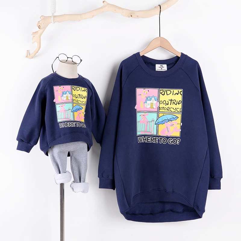 Family look matching outfits mother daughter clothes cartoon sweater ...