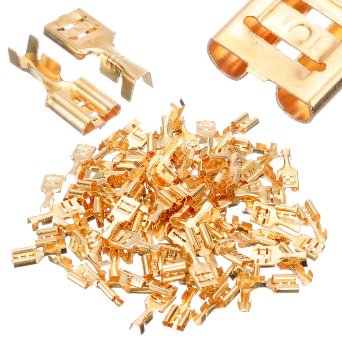 100pcs-6-3mm-Gold-Brass-Female-Terminal-Connector-Cable-Lugs-Cable-Plug ...