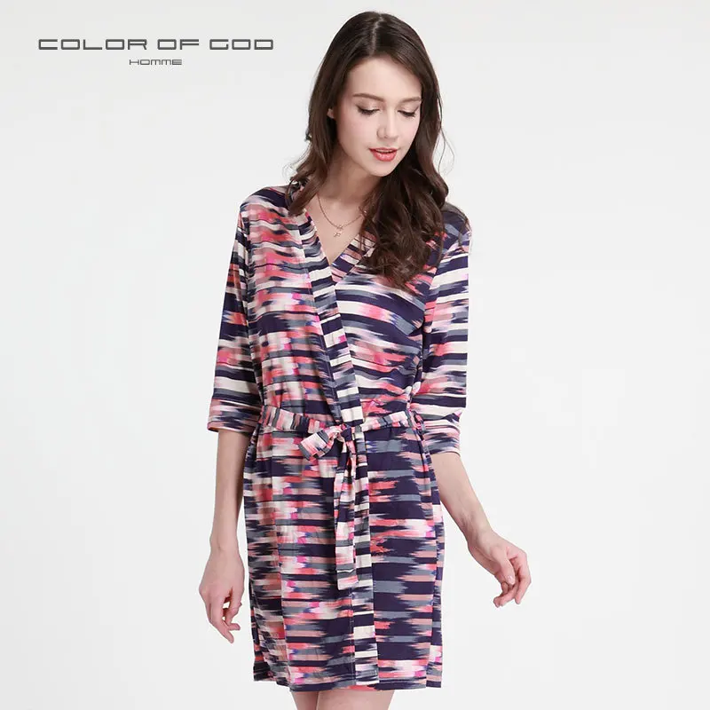 Autumn Women Cotton Kimono Robe Sexy Wave Pattern Night Gown Bathrobe ...