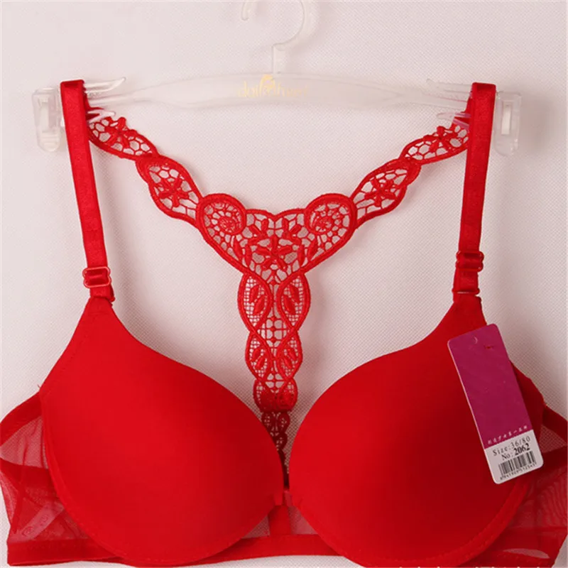 Women Sexy Fashion Front Closure Lace Racer Back Push Up Seamless Bra