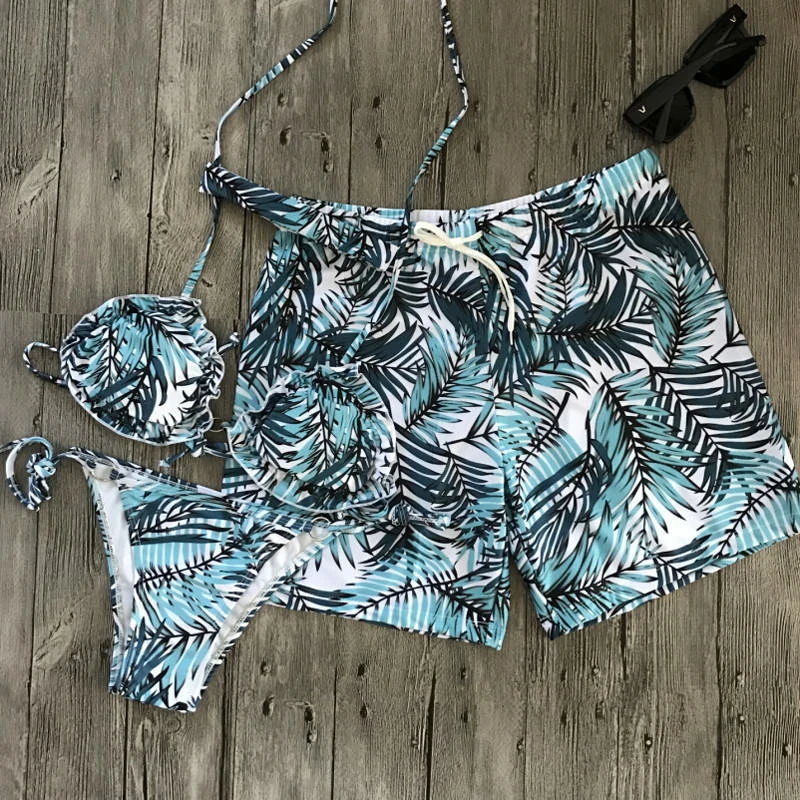 Men Women Bikinis Set Summer Couple Swimming Wear Costume Ladies Push