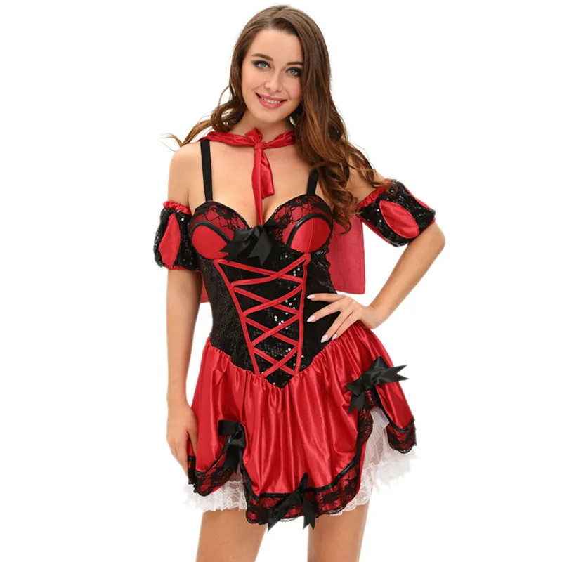 Fantasias Sexy Erotic Role Play Clothing 4pcs Miss Red Riding Hood