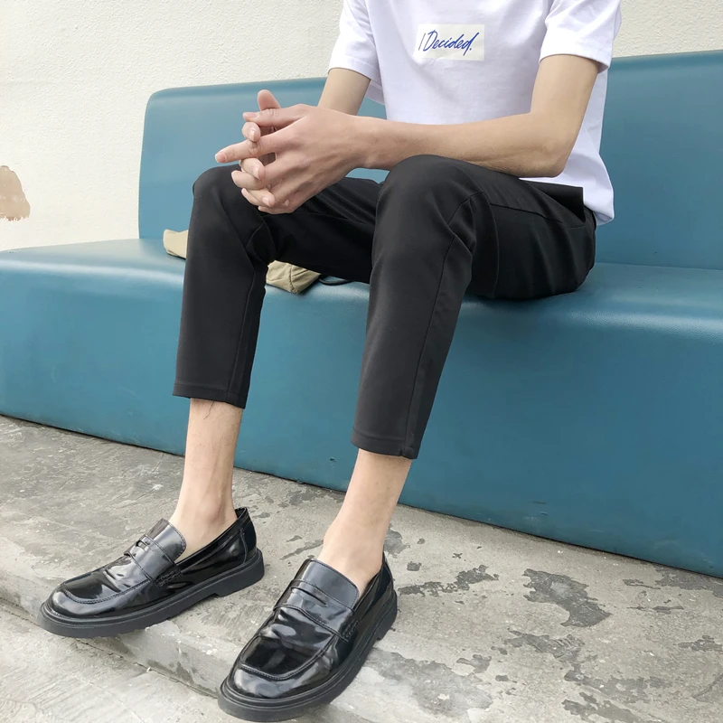 2018 Summer New Men's Cotton Pin Pure Color Simple Trousers Easy Street ...