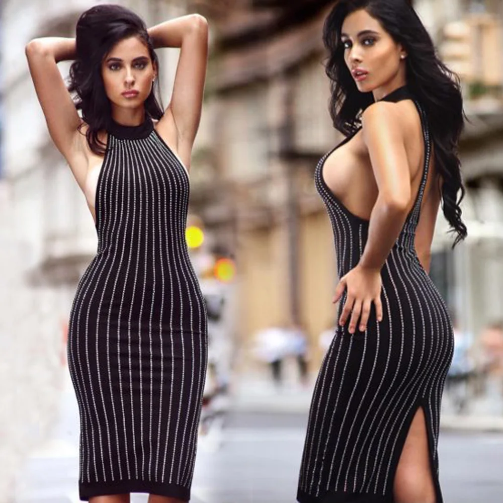 2017 Sexy Sleeveless Backless Exotic Dresses Elegant Sequin Dress Women Sexy Dress Pencil Skater ...