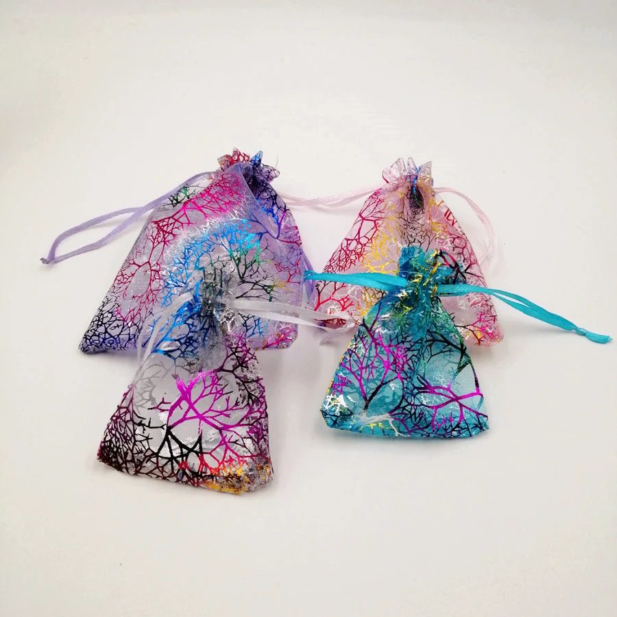 Ruiday 20x30cm 오간자 드로스트링 선물 가방 100 피스 컬러풀한 코랄 주얼리 포장 디스플레이 주얼리 파우치 결혼식용 선물 가방보석 포장 And 디스플레이