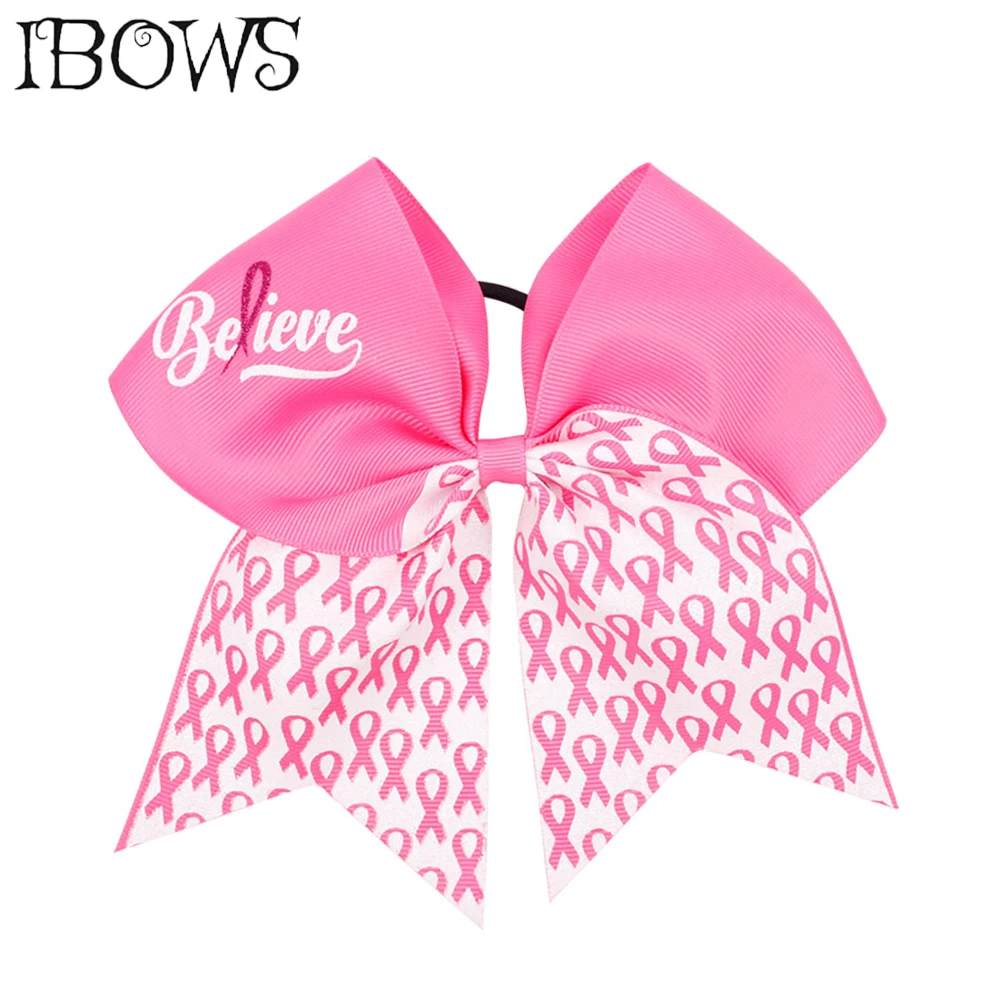 7'' Breast Cancer Cheer Bows Pink Glitter Hair Bow With Elastic Hair ...