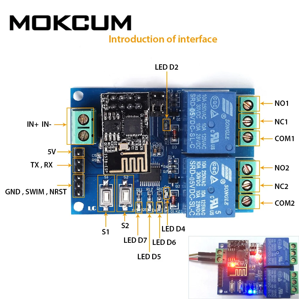 5V WIFI Relay Module ESP8266 IOT APP Controller 2 Channel For Smart ...