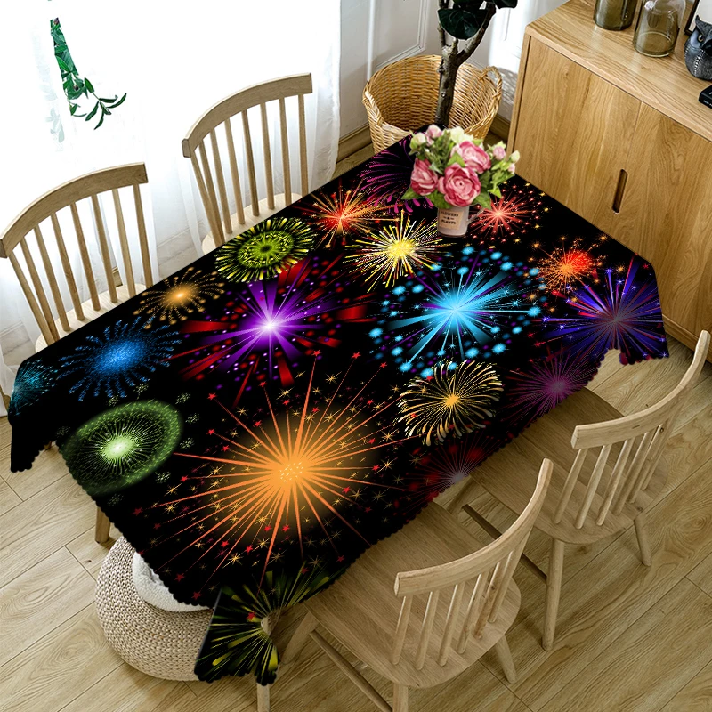 3D Tablecloth Christmas Color Line Gorgeous Fireworks Waterproof Cloth ...
