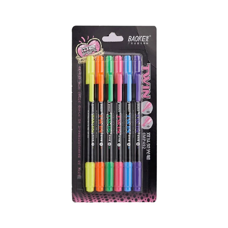 Baoke-6-color-set-of-necessary-color-double-head-highlighter-pen-box ...