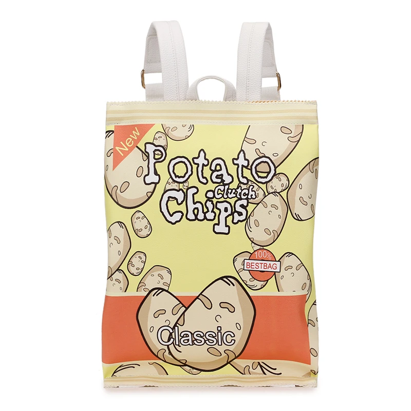 Fun Cartoon Print Potato Chip Bag Shape Pu Leather Zipper Women's ...