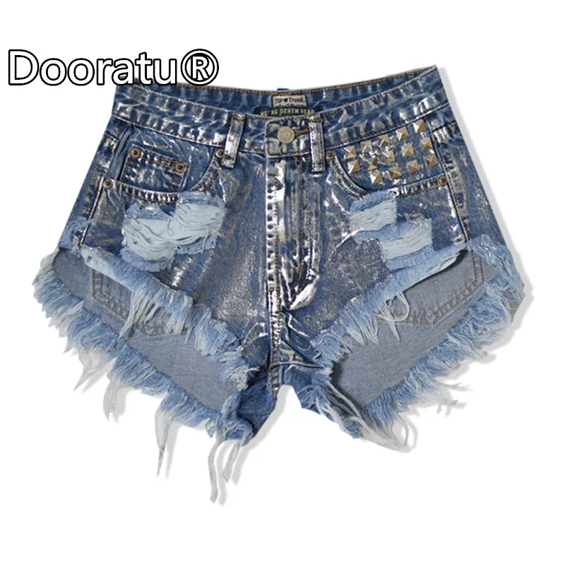 Dooratu 2017 Summer Women Punk Metal Color Frayed Rivet Jeans Shorts ...