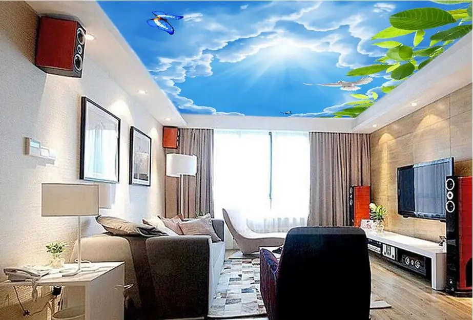 custom-3d-ceiling-mural-Leaves-pigeon-3d-ceiling-wallpapers-for-living ...